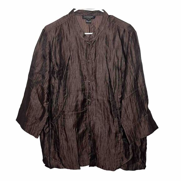 Citron | Tops | Citron Santa Monica Brown Linen Crinkle 34 Sleeve ...